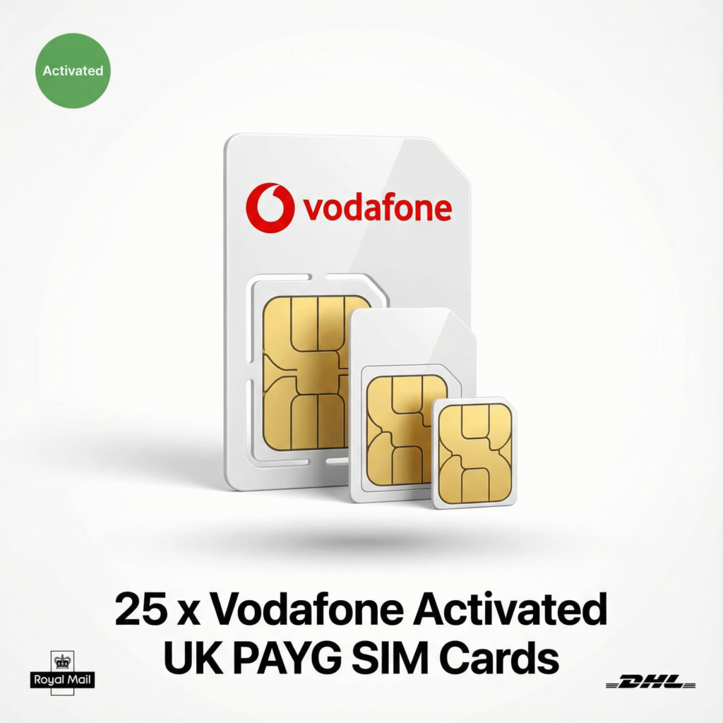 25 X Vodafone Activated SIM Cards – Premium UK PAYG Ready-to-Use Bulk Pack